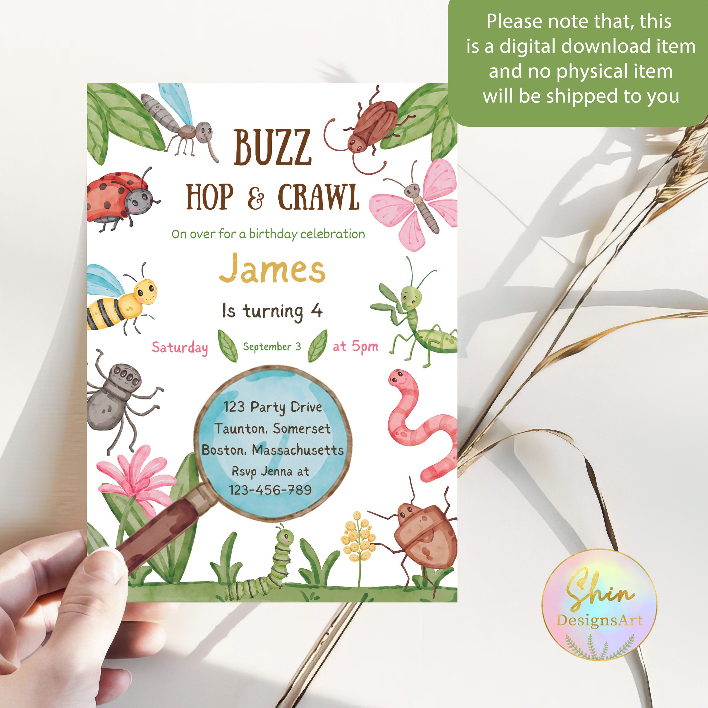 Bug Invitation for Boys, Insect Birthday Party, Out Door Nature ...