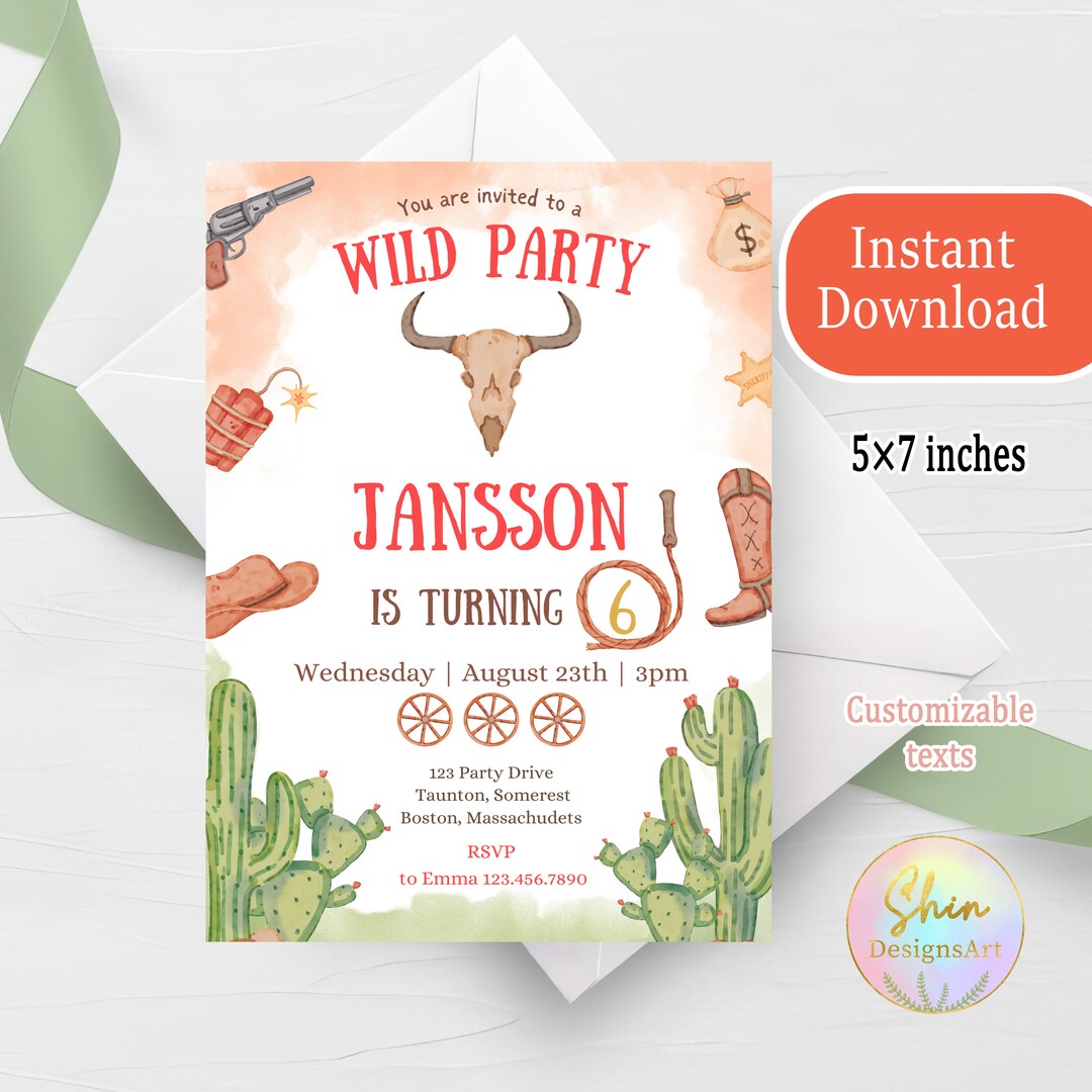 Editable Cowboy Invitation Card, Redo Birthday Template, Wild West ...