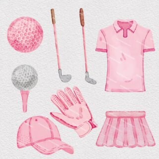 Pink Golf Clipart: Watercolor Girly Golfer Set (PNG, Transparent ...