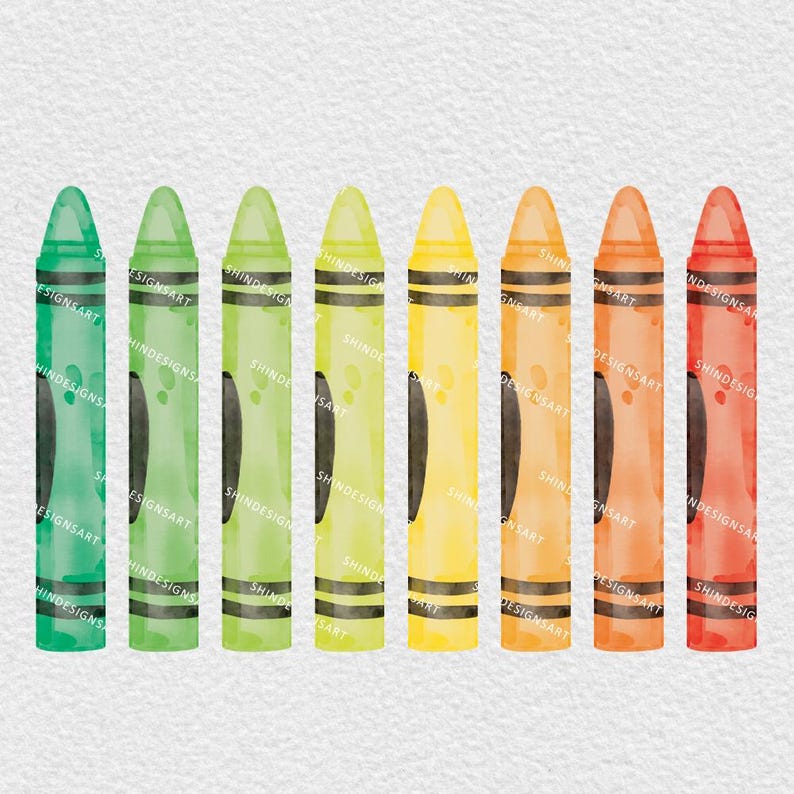 Watercolor Crayon Clipart: Hand-drawn Art Supply PNG (digital Download ...