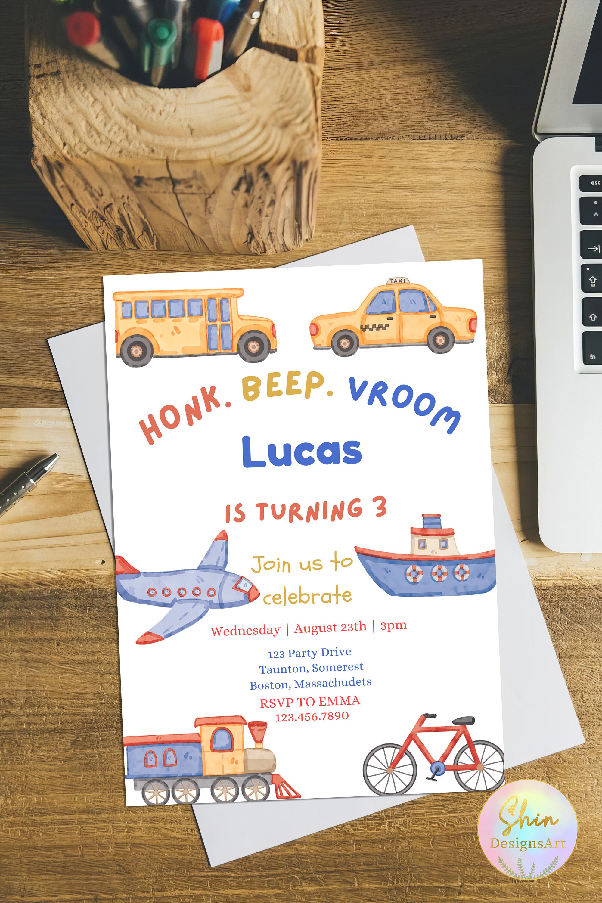 Editable Transportation Birthday Invitation, Kids Vehicle Party Invite ...