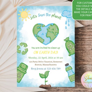 Watercolor Earth Day Invitation: Customizable Template (5x7 Inches ...