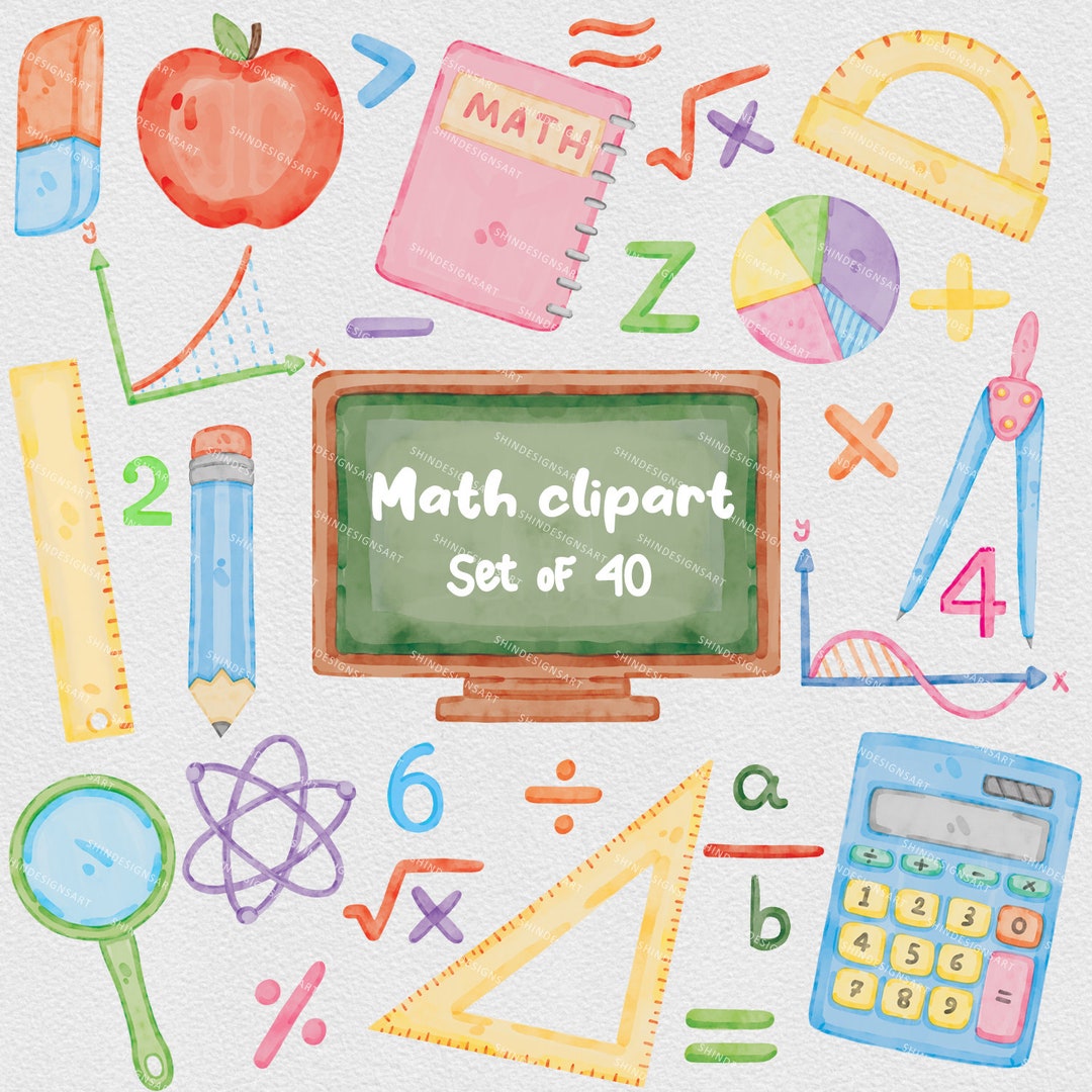 Watercolor Math Clipart Bundle, Math School Clip Art, School Supplies ...