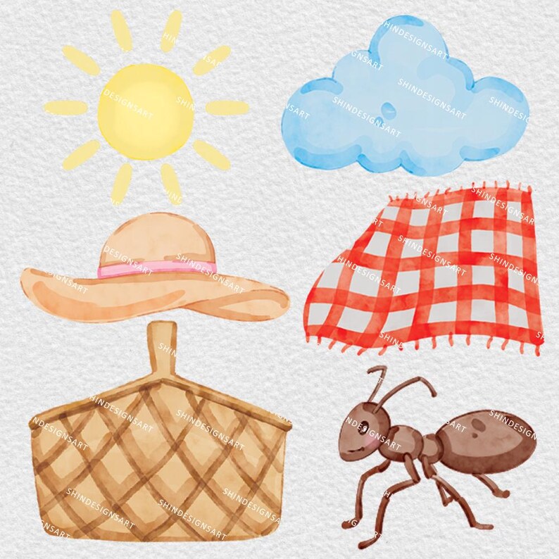 Printable Picnic Clip Art Bundle,watercolor Summer Picnic Element PNG ...