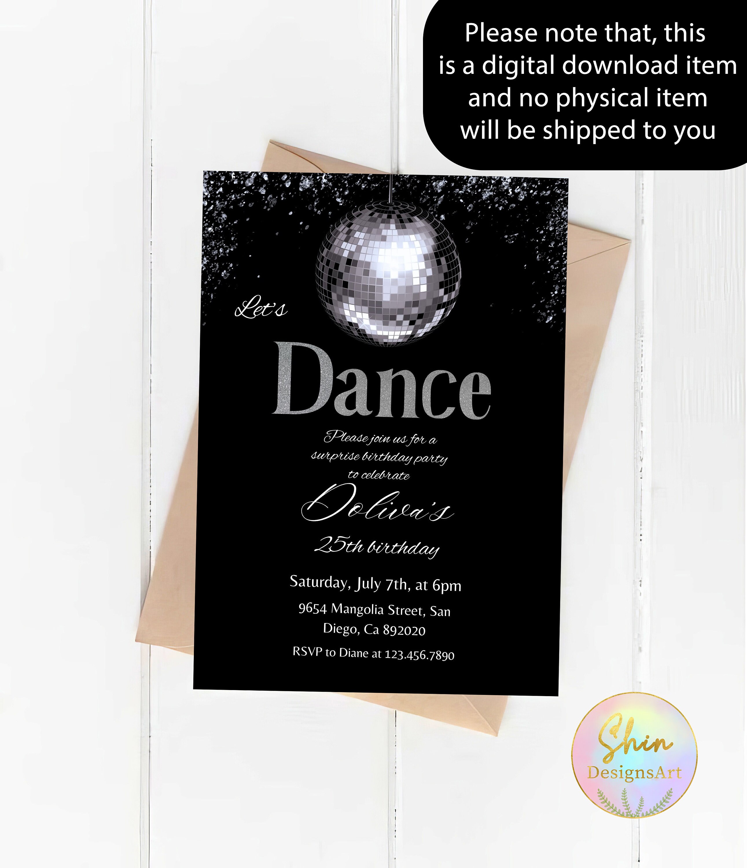 Glitter Dance Party Invitation Card, Minimal Birthday Party Template ...