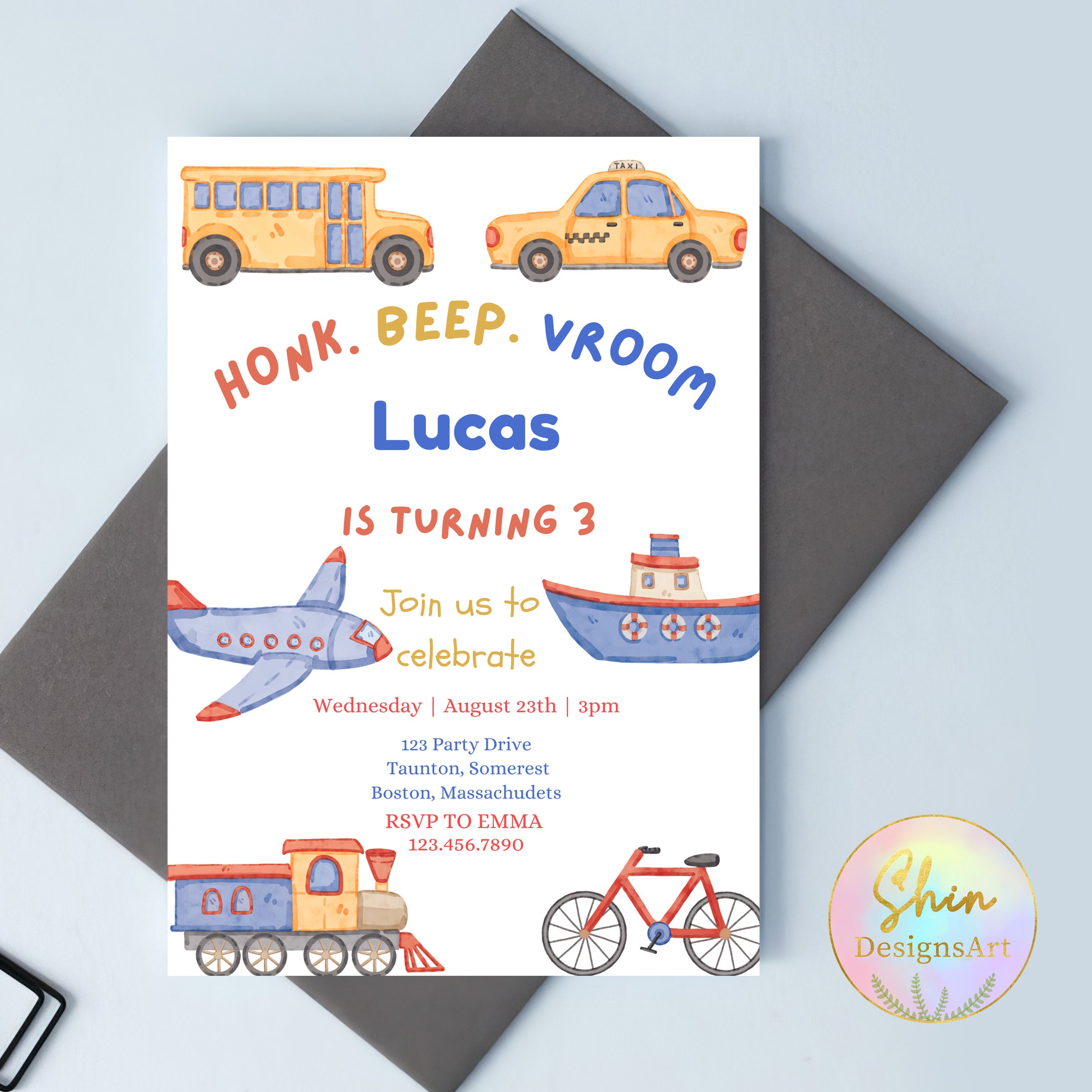 Editable Transportation Birthday Invitation, Kids Vehicle Party Invite ...