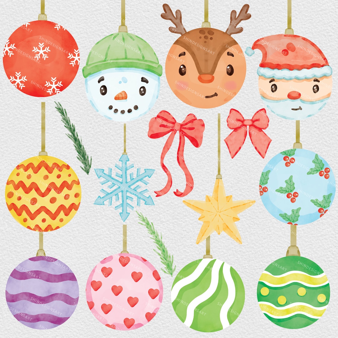 Christmas Ball Clipart, Watercolor Christmas Balls, Xmas Decoration ...
