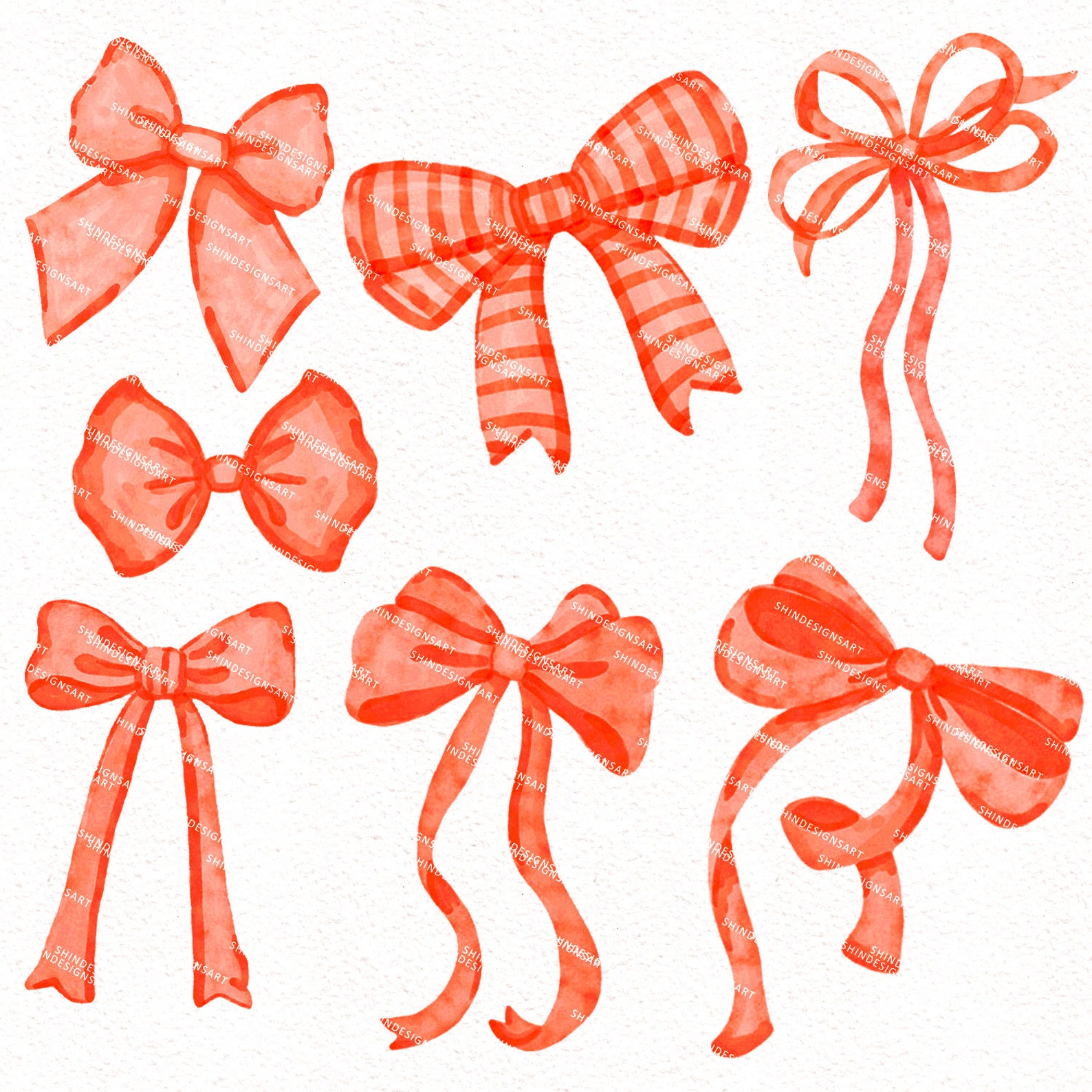 Watercolor Red Ribbon & Bow Clipart: Banner Graphics (PNG Digital ...
