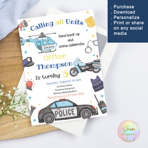 Editable Police Birthday Invitation Card, Canva Police Officer Template ...