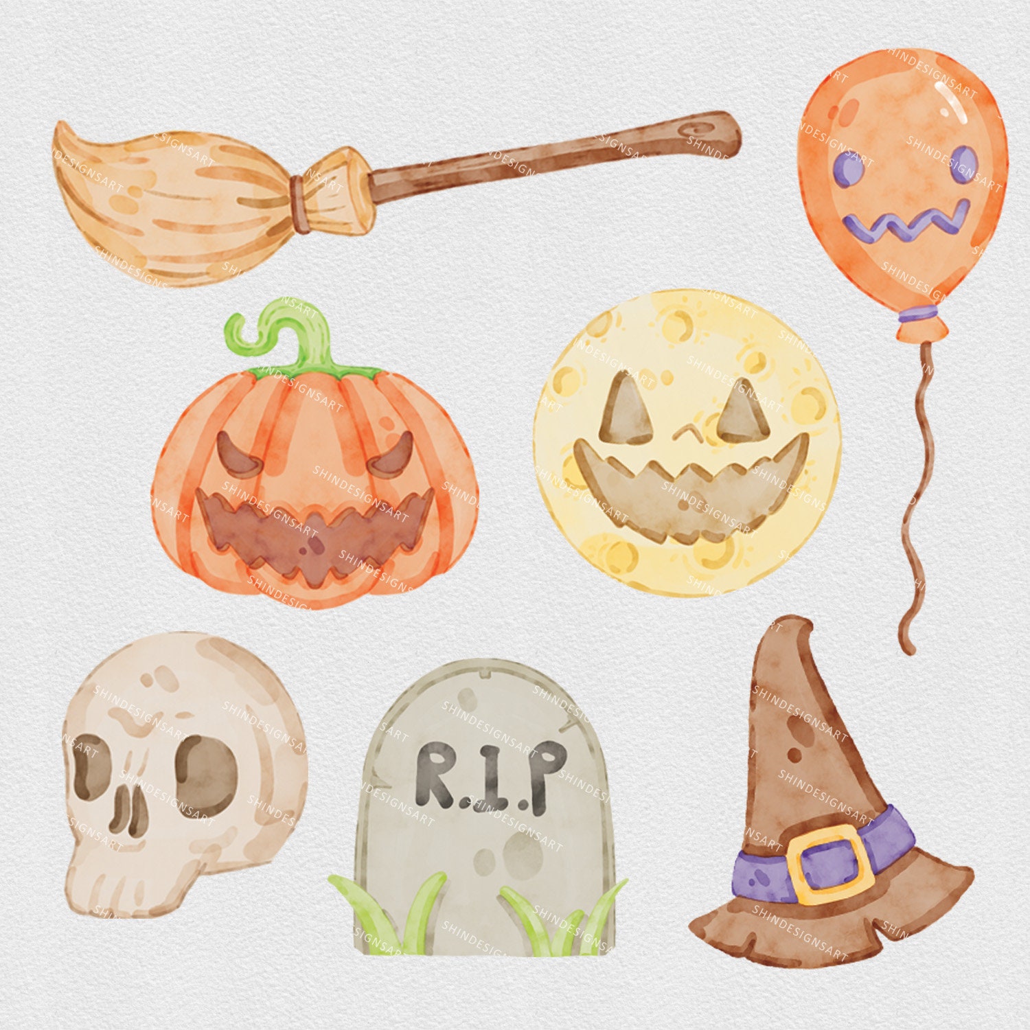 Watercolor Halloween Clipart Bundle: Spooky Ghost, Pumpkin PNG (digital ...