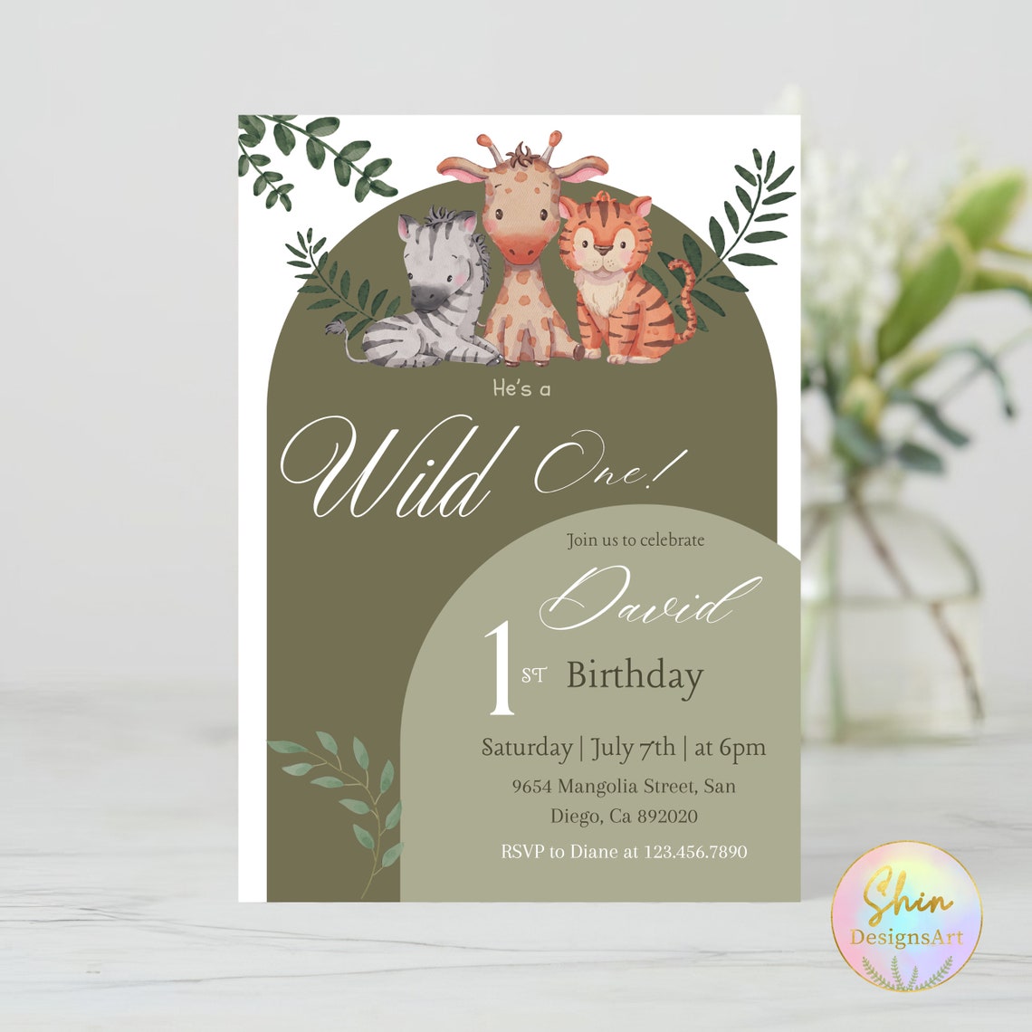 Personalised Wild One Birthday Party Invitation, Zoo Jungle Animals ...