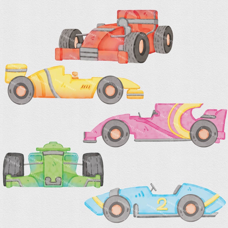 Modern Watercolor Racing Cars, Race Cars Clip Art Bundle, Racecar ...