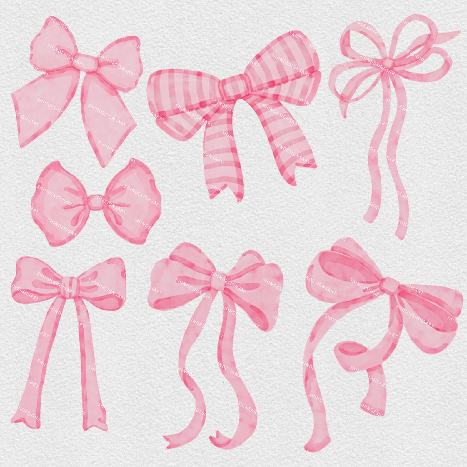Watercolor Pink Bows & Ribbons Clipart Set (digital Download) - Etsy