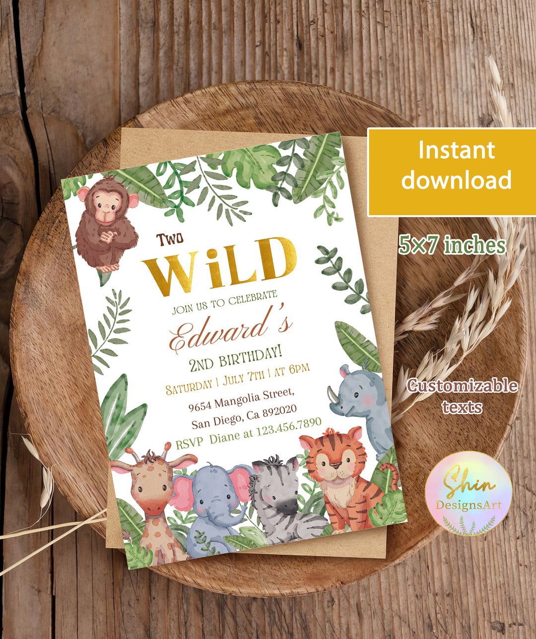Safari Animals Evite, Jungle Animals Invitation, Watercolor Two Wild ...