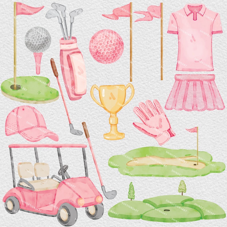 Girly Golf Png Clipart, Cute Girl Watercolor Clipart, Pink Women's ...