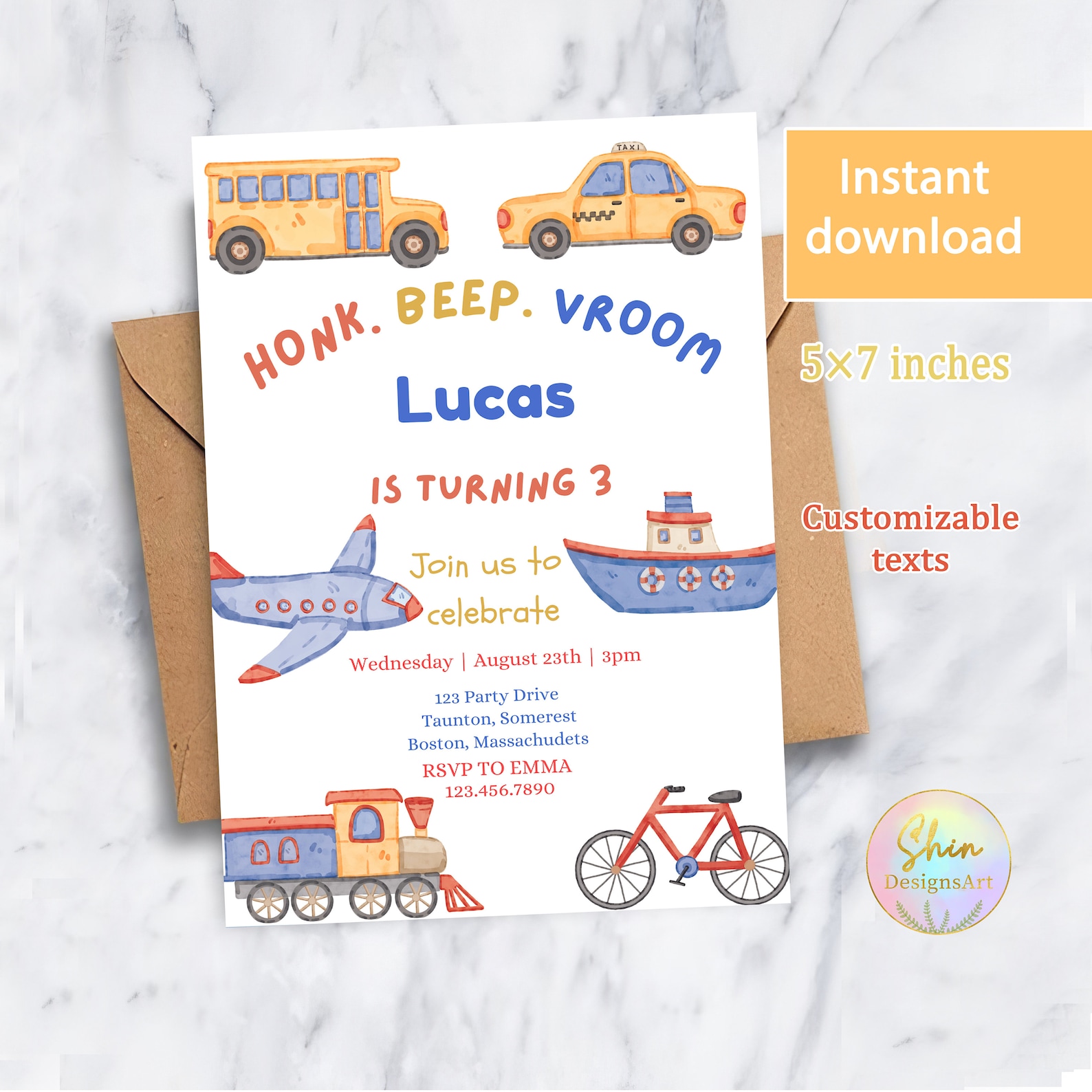 Editable Transportation Birthday Invitation, Kids Vehicle Party Invite ...