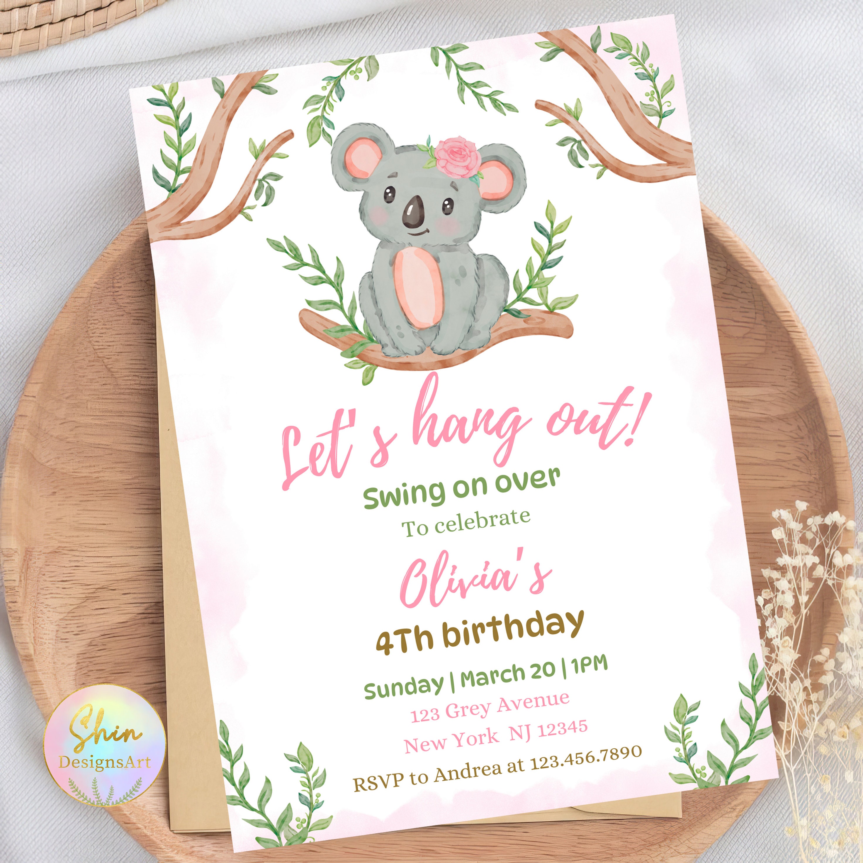 Customizable Koala Birthday Invitation, Girl/daughter Koalas Party ...