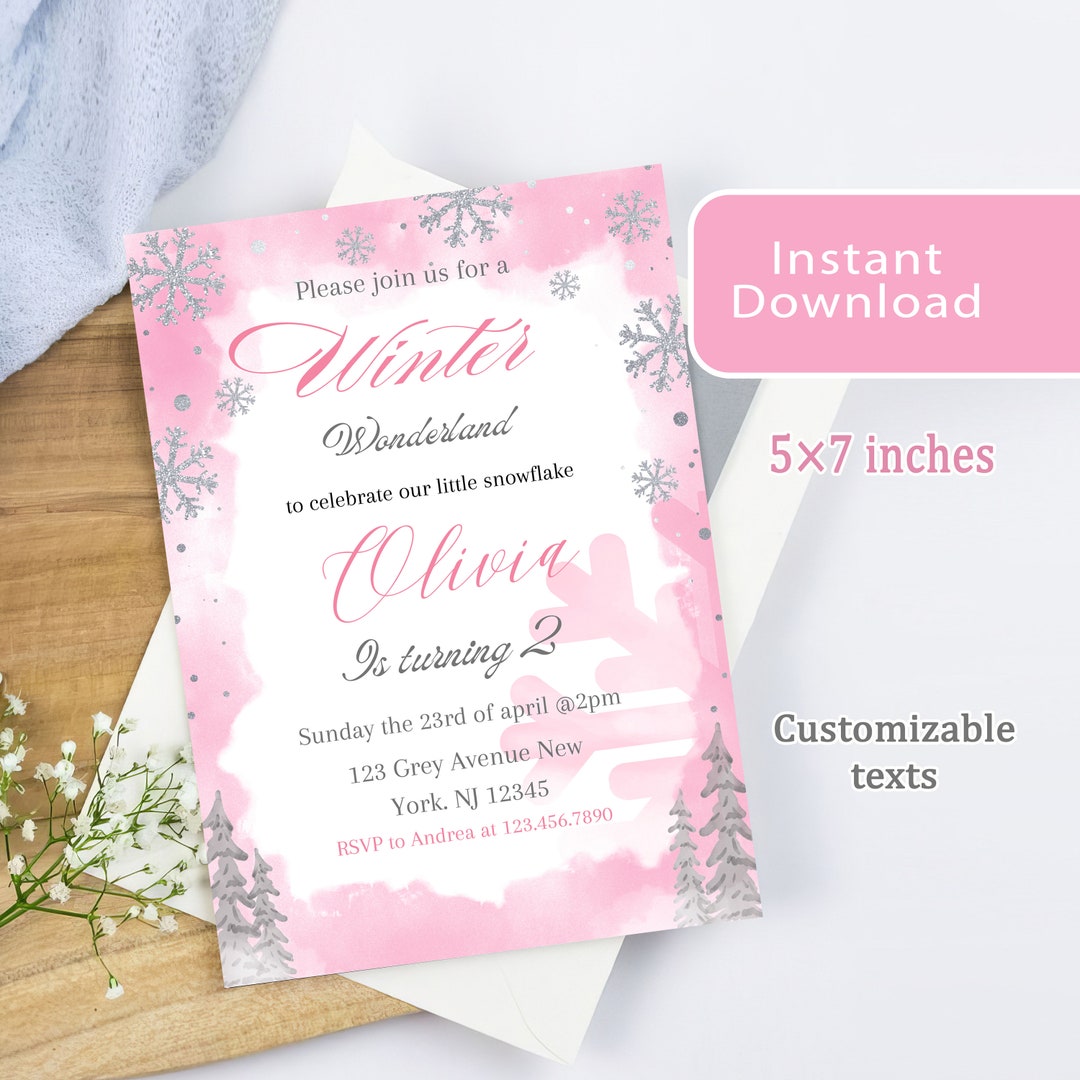 Editable Snow Birthday Invitation Template, Kids Winter Birthday Party ...