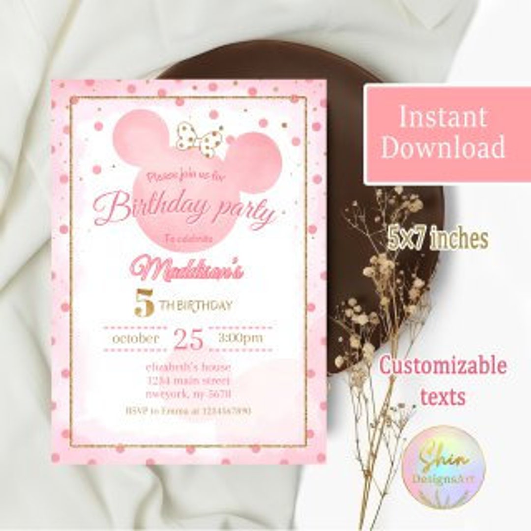 Editable Minnie Mouse Invitation Card, Printable Minnie Birthday ...
