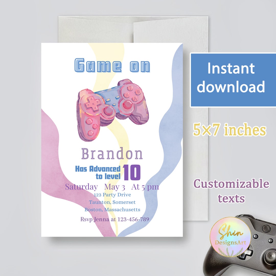 Editable Game on Invitation Card, Video Game Birthday Template, Gaming ...