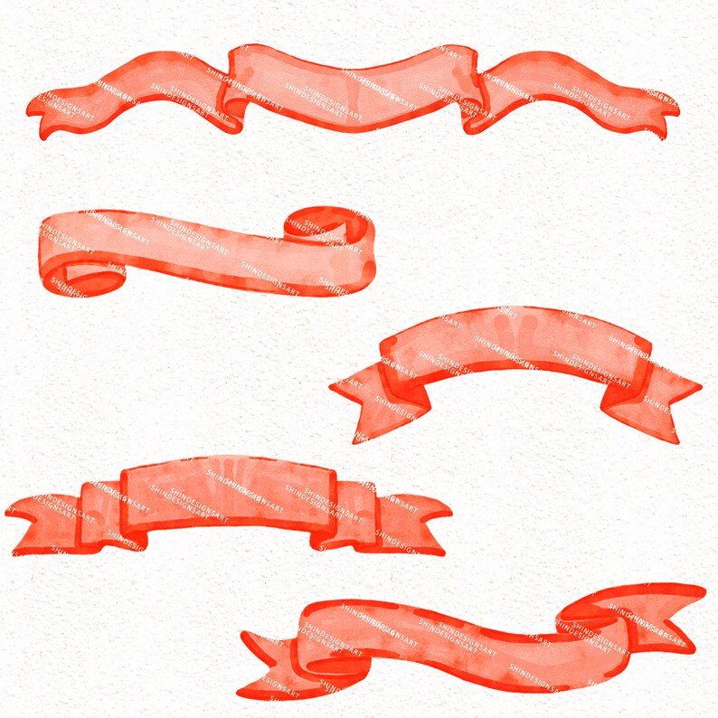 Watercolor Red Ribbon Clipart Collection, Red Bow Banner Clip Art ...