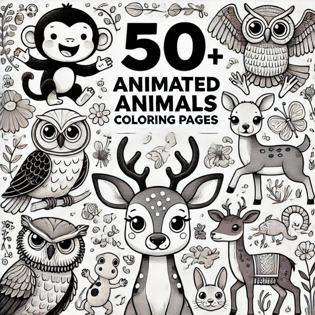 50+ Cute Animal Coloring Pages - Printable PDF, Instant Download, Kids ...