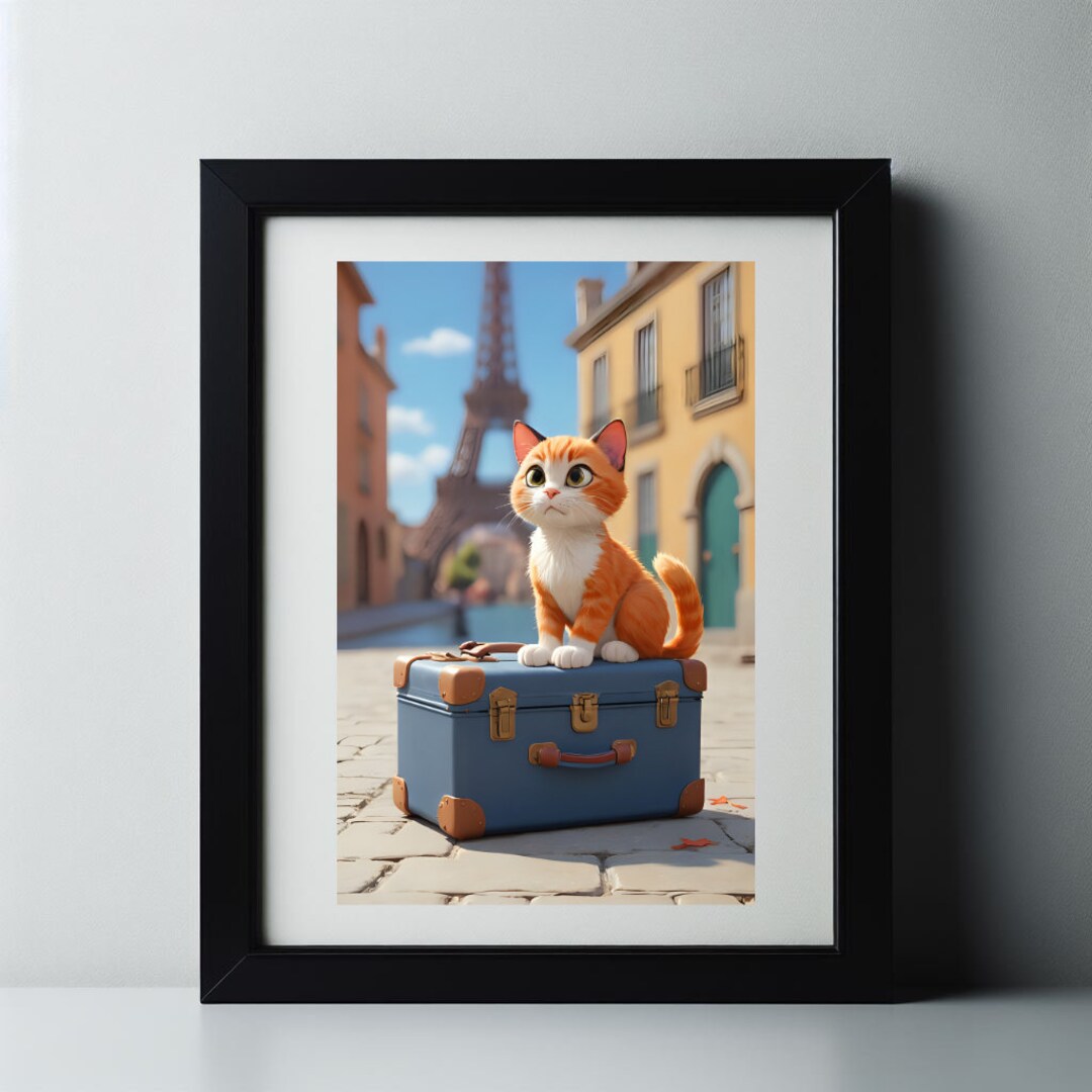 Cute European Shorthair Cat in Paris, Cartoon Style, Print at Home ...