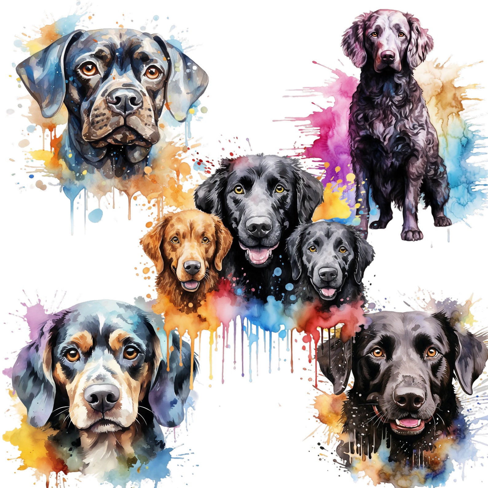 Big Bundle of Funny Watercolor Cartoon Dog PNG Clipart，clipart Image ...