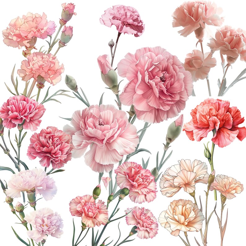 Different Styles of Carnation, Carnation for Mather's Day, Silhouette ...
