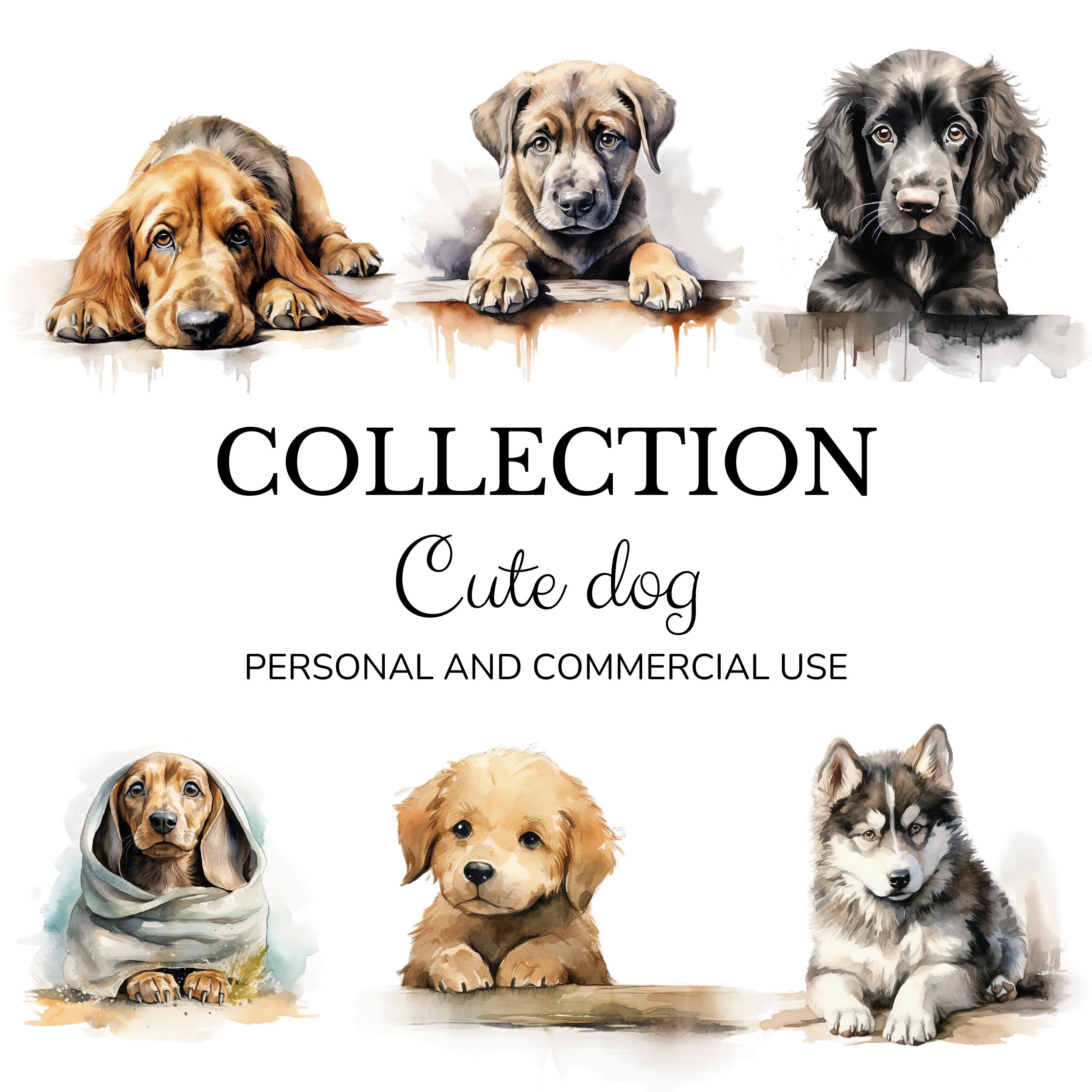 Big Bundle of Funny Watercolor Cartoon Dog PNG Clipart，clipart Image ...