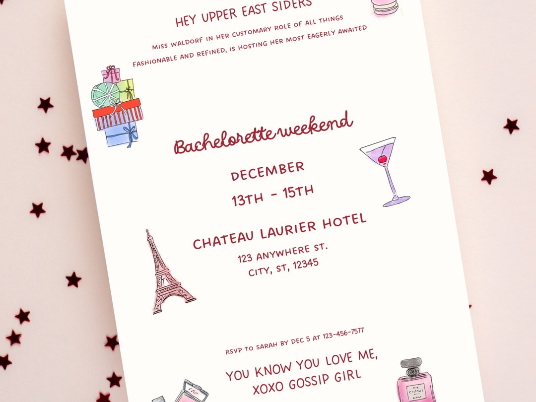 Gossip Girl Blair Waldorf Bachelorette Weekend Invitation Template ...