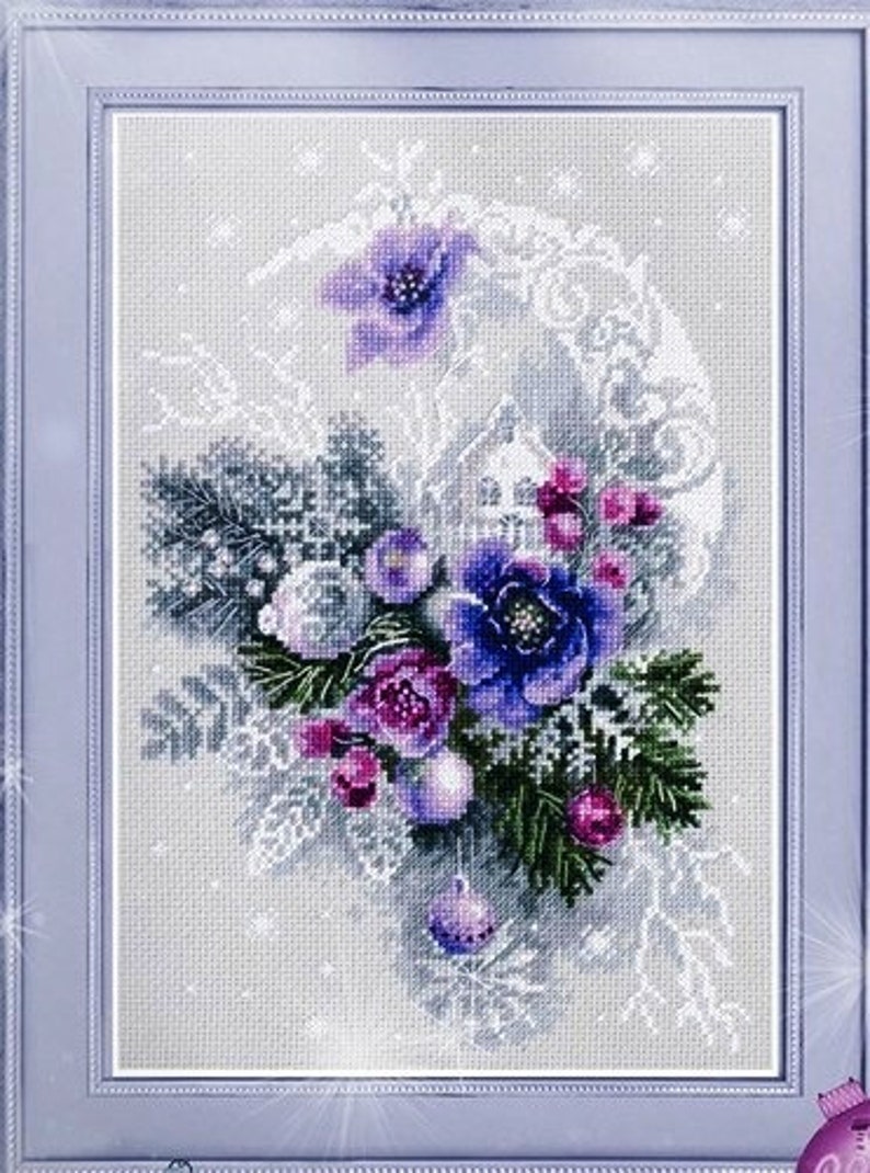Printable PDF Cross Stitch Pattern Christmas Purple Flowers Tale Whim ...