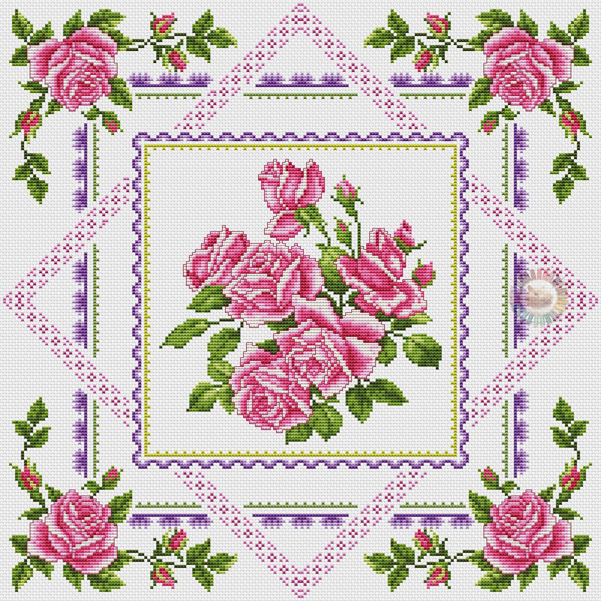 Printable PDF Cross Stitch Pattern Roses Red Flowers Kitchen Tableclot ...
