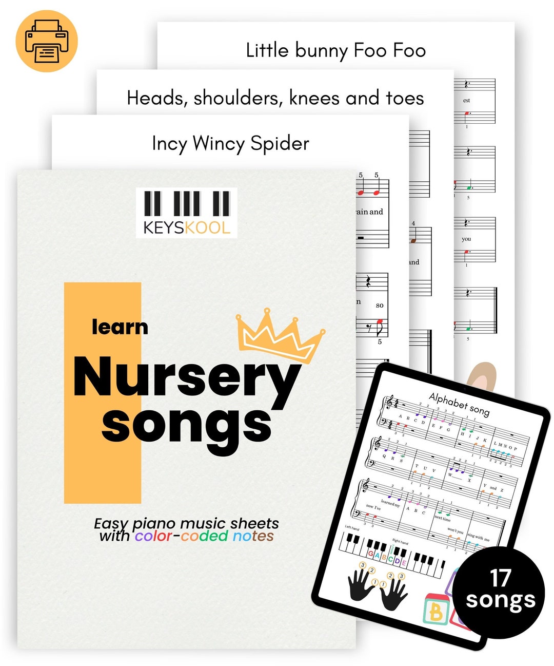 Printable Piano Nursery Song Rhythm Music Sheet Kid Child Beginner ...