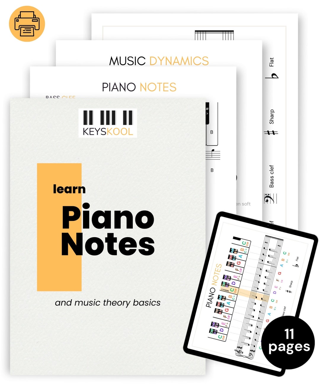 Printable Theory Piano Music Chart Keyboard Color Note Name Music ...