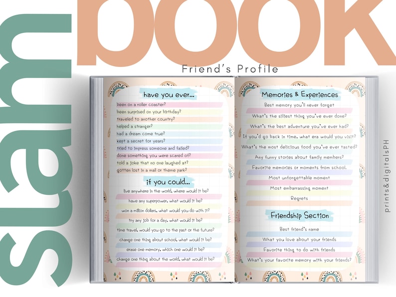Boho Rainbow Slam Book for Teens (printable PDF) | Instant Download ...