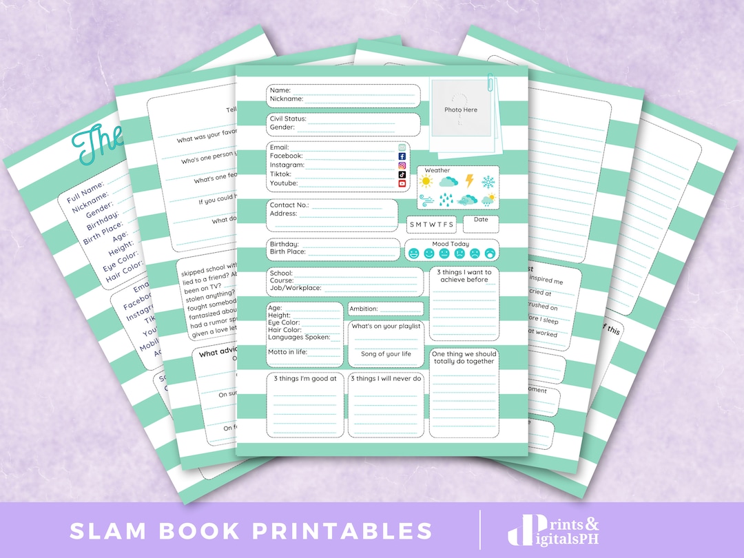 Slam Book for College Students and Adults - Stripe Design, Mint Green ...