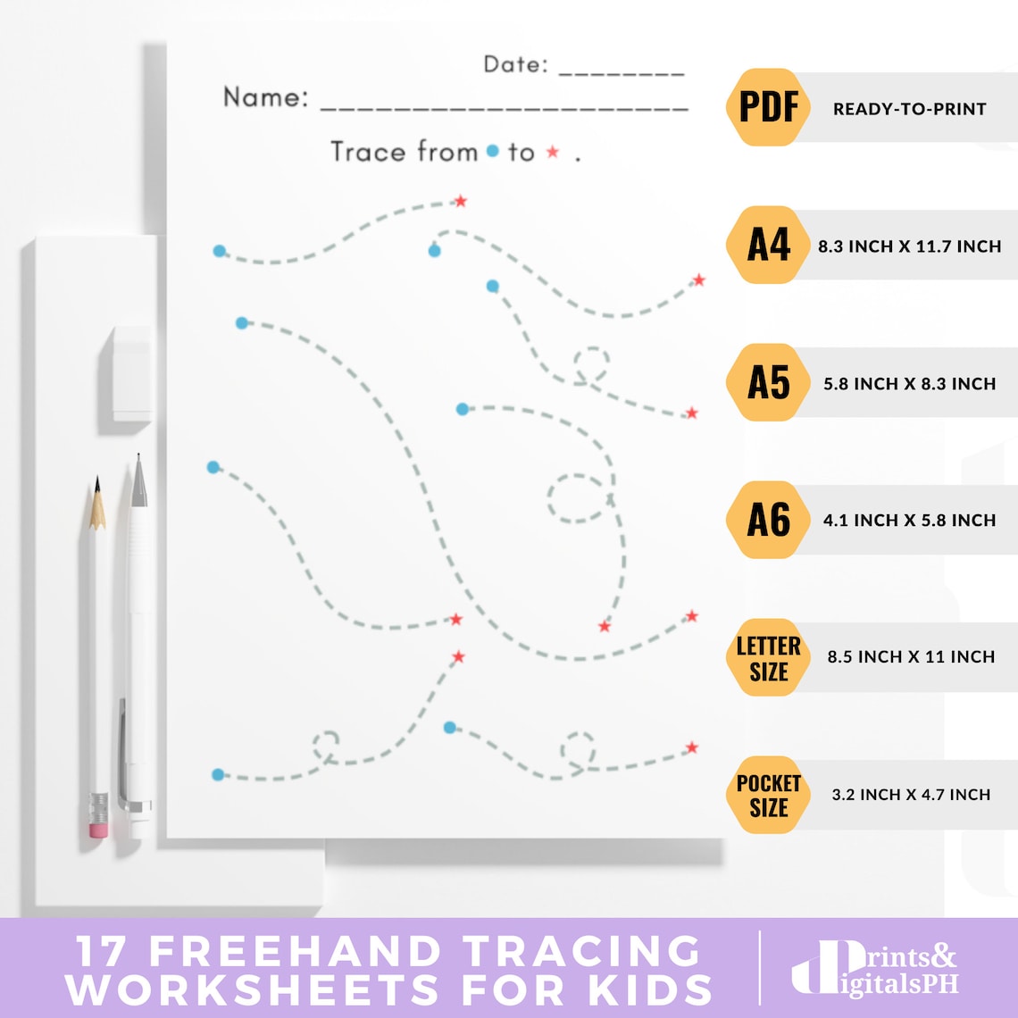 Freehand Tracing Worksheets for Kids: Skill Development (PDF Printable ...