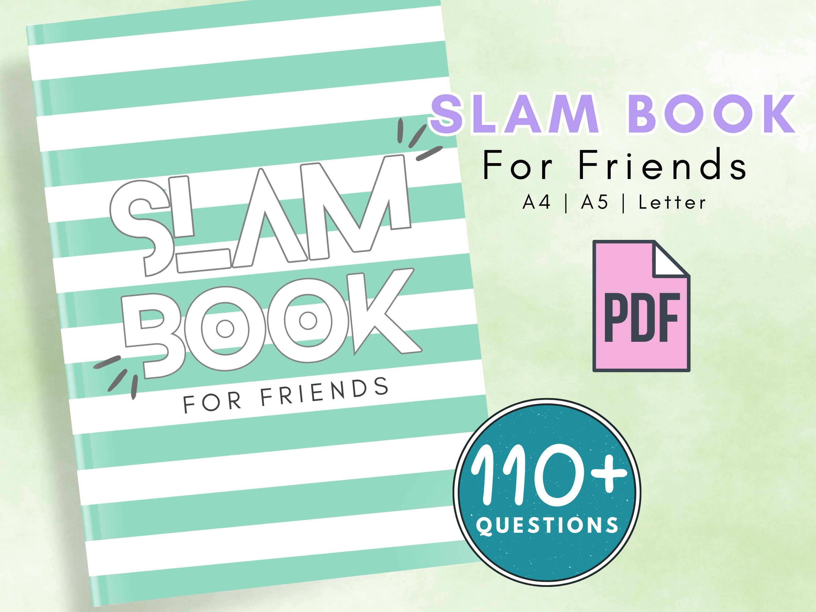 Slam Book for College Students and Adults - Stripe Design, Mint Green ...