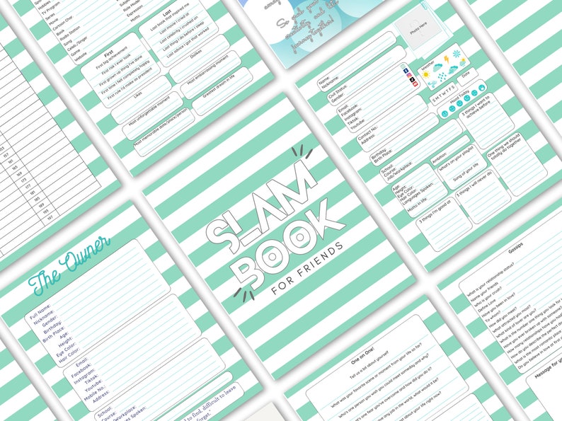 Slam Book for College Students and Adults - Stripe Design, Mint Green ...