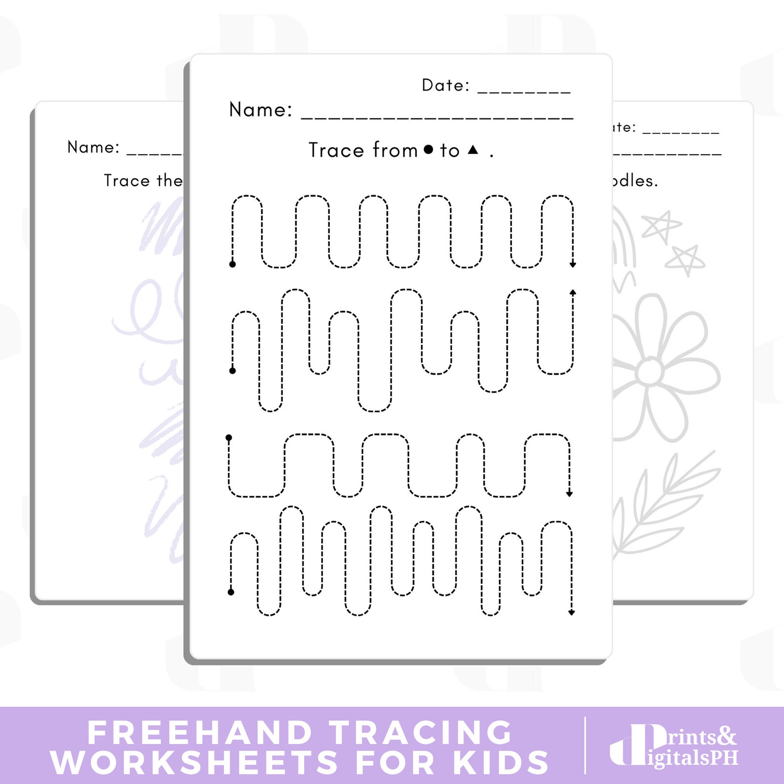 Kids' Freehand Tracing Worksheet: Skill Development Activity (PDF ...