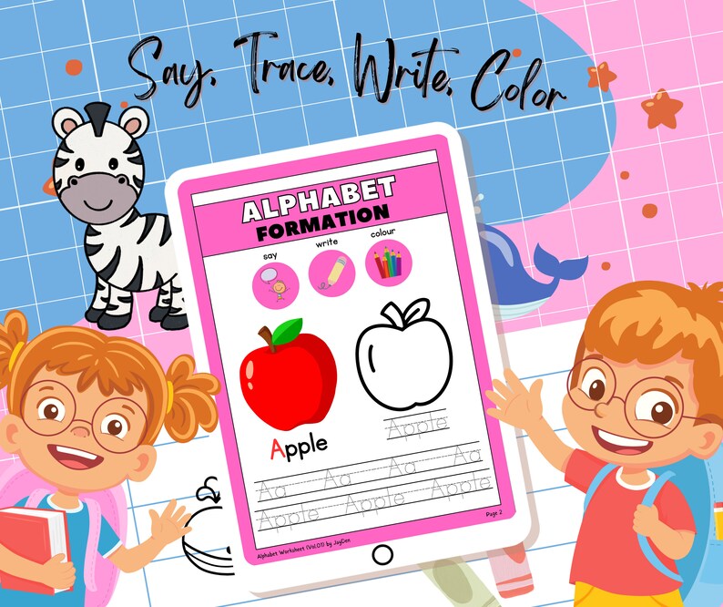 58 Pages Alphabet Formation | Say, Write, Trace, and Color | Printable ...