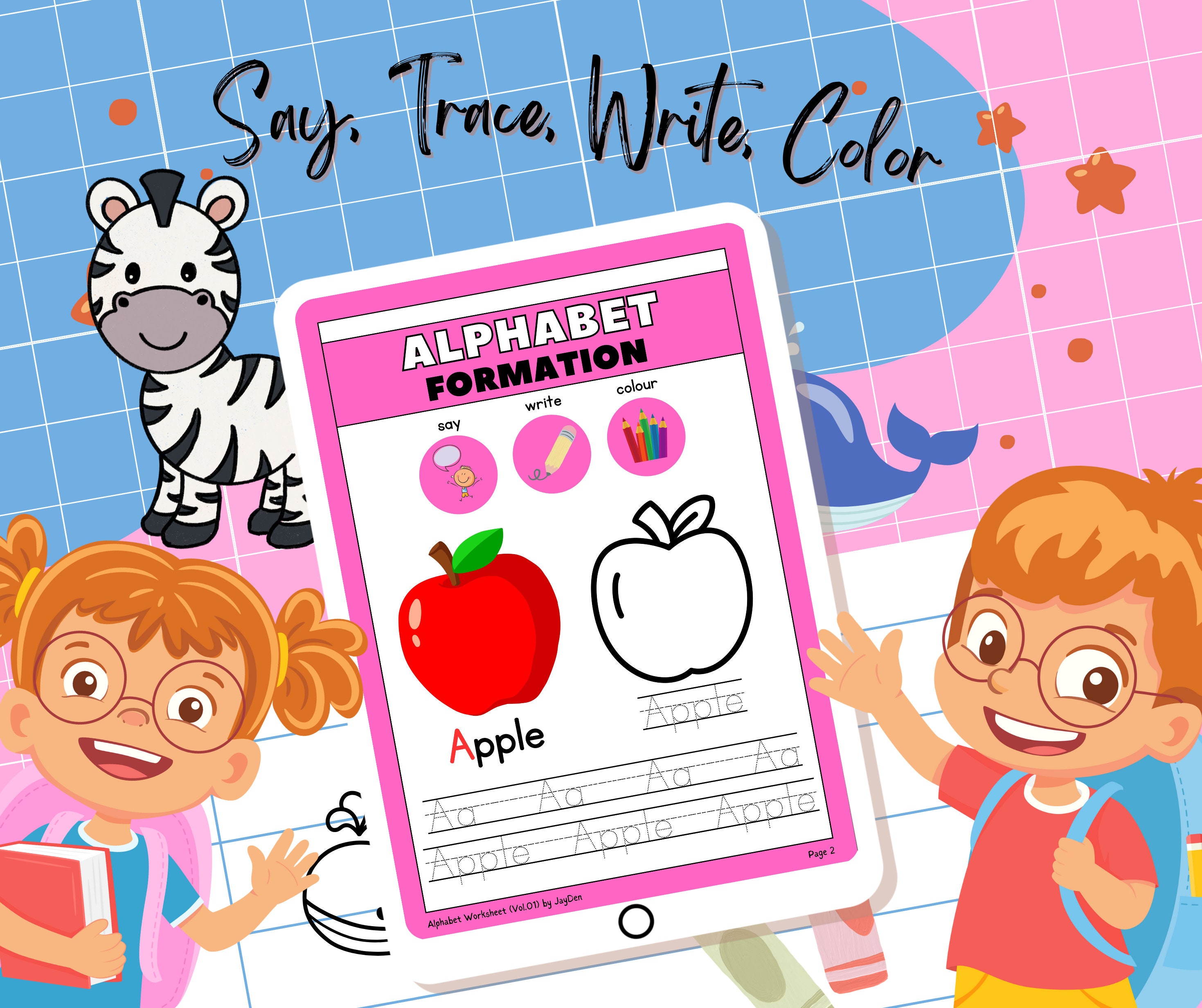 58 Pages Alphabet Formation | Say, Write, Trace, and Color | Printable ...