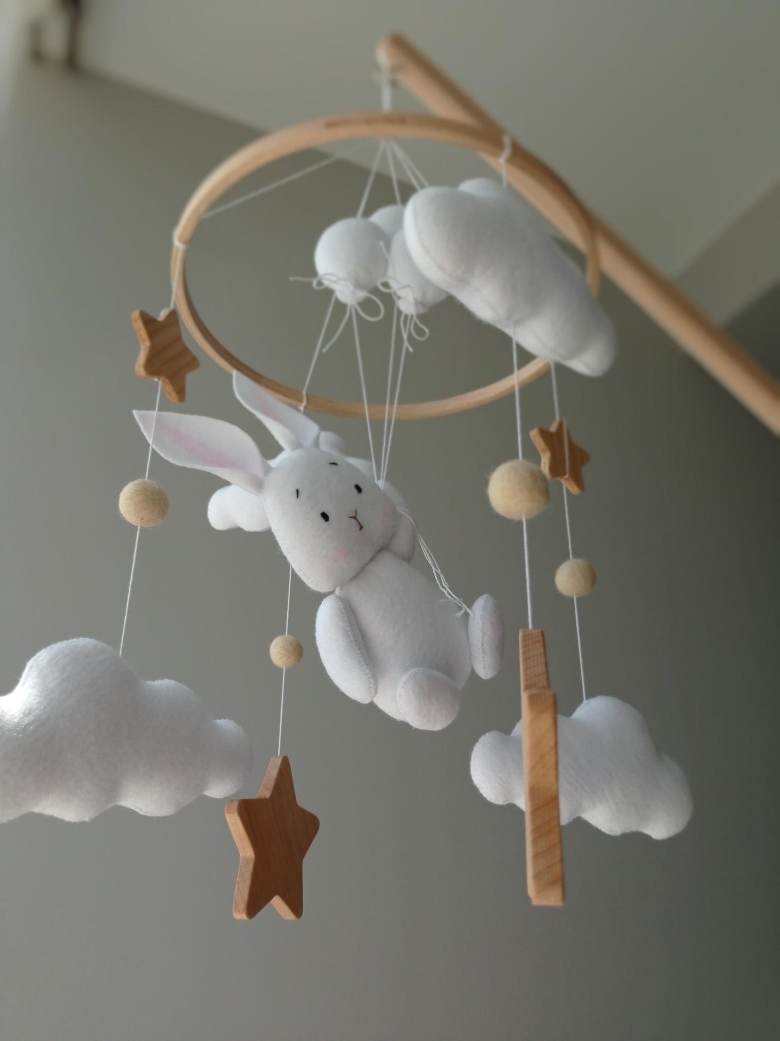 Baby Bunny Mobile, Cloud Felt Hanging, Felt Cloud Decor, Kids Room ...