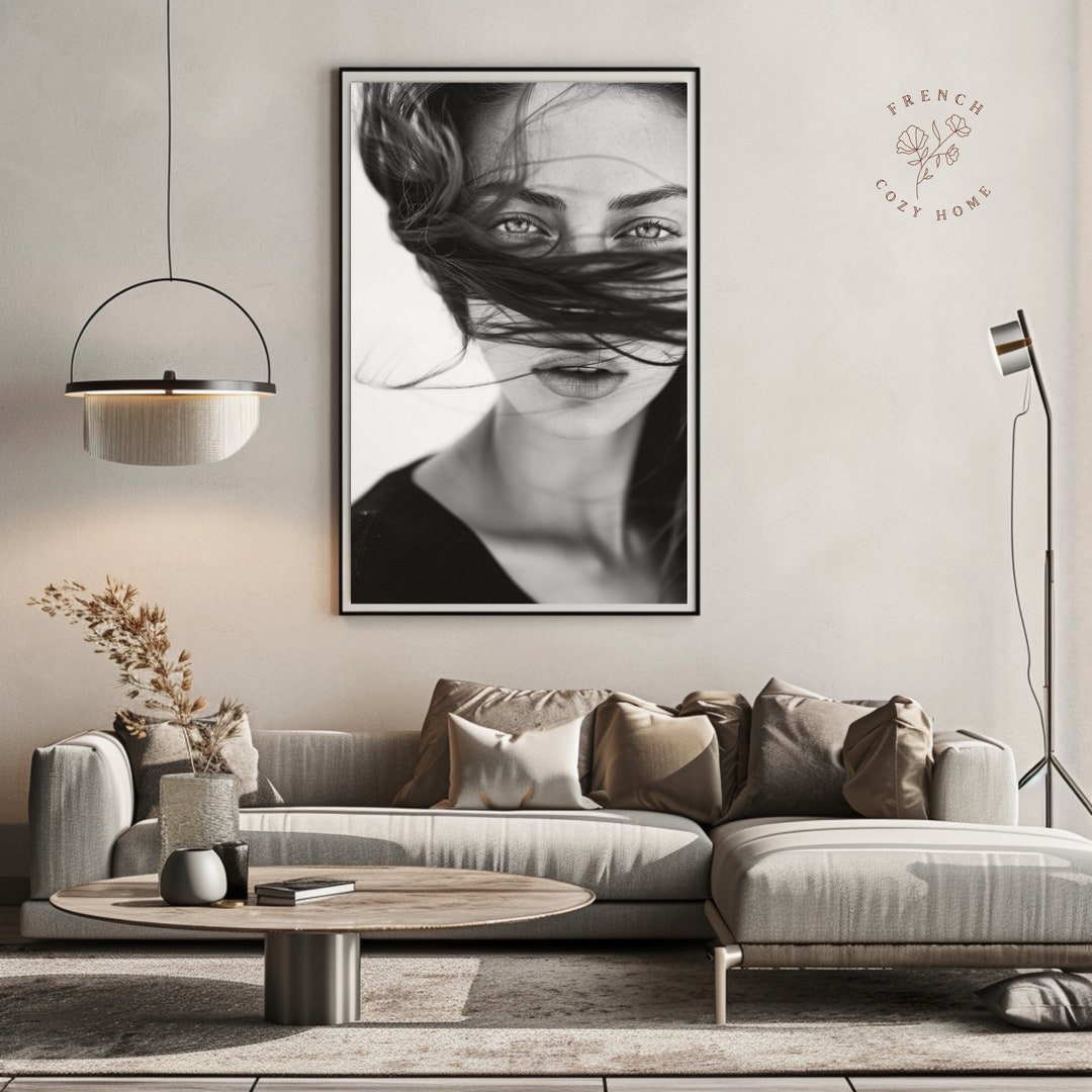 Black and White Art Poster Bewitching Woman Elegant Modern Portrait ...