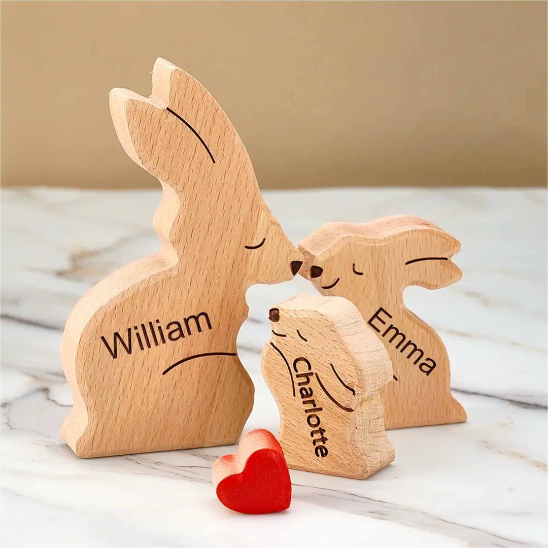 Custom Rabbits With Names Engraved,bunny Family Name Puzzle, , Wooden ...