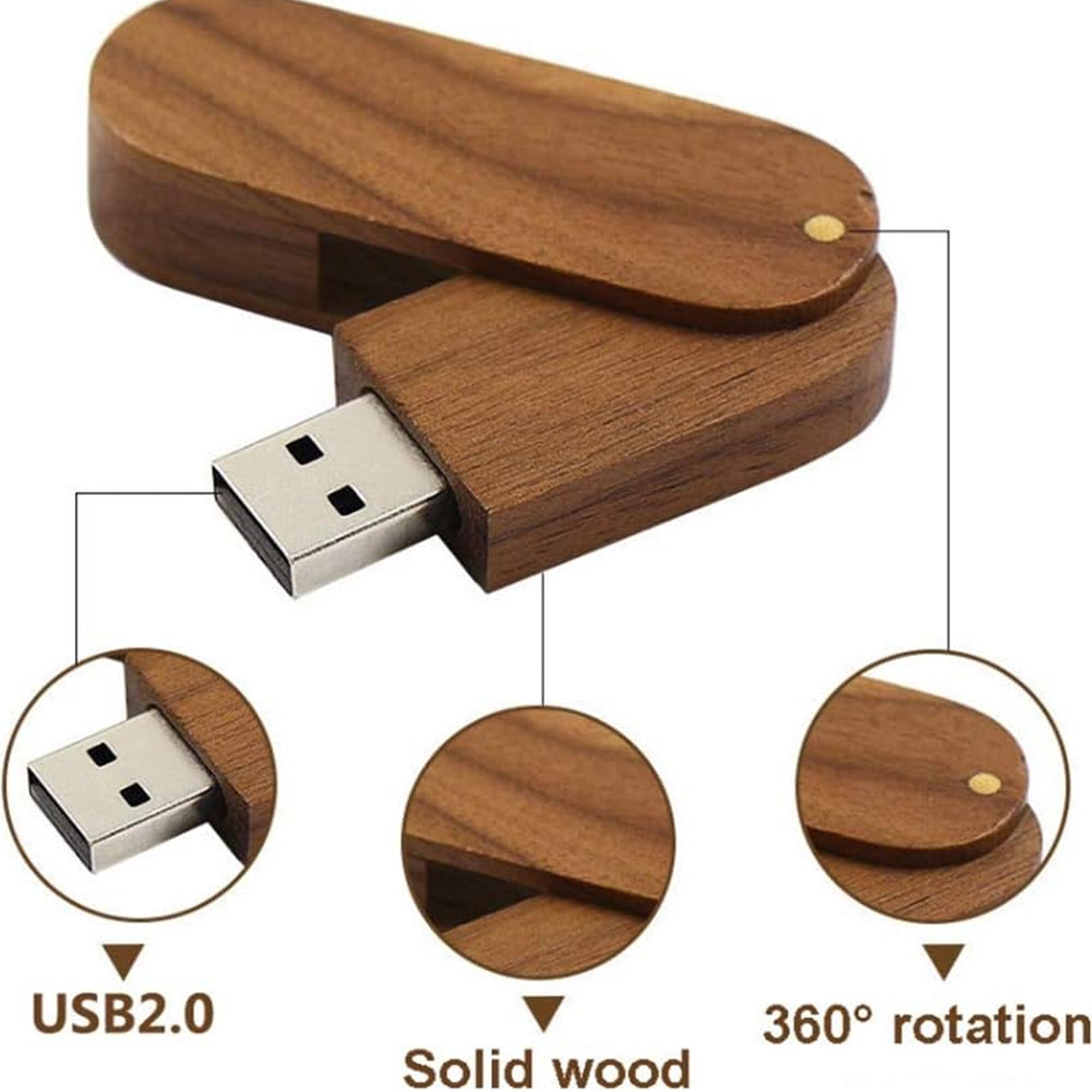 Rotating Wooden Engraved USB With Names and Date,custom Engraved Usb ...