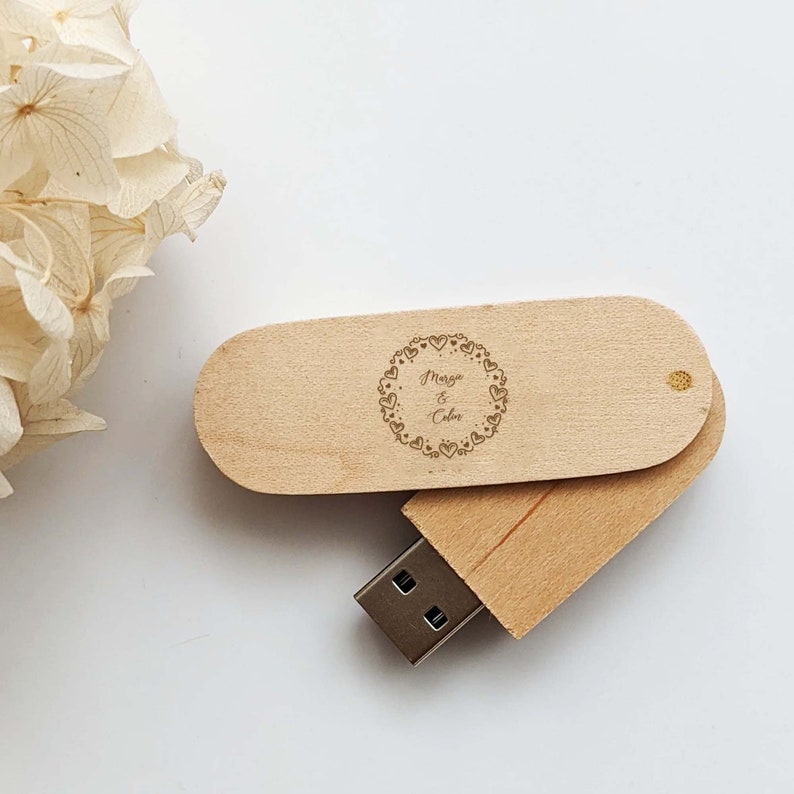 Rotating Wooden Engraved USB With Names and Date,custom Engraved Usb ...