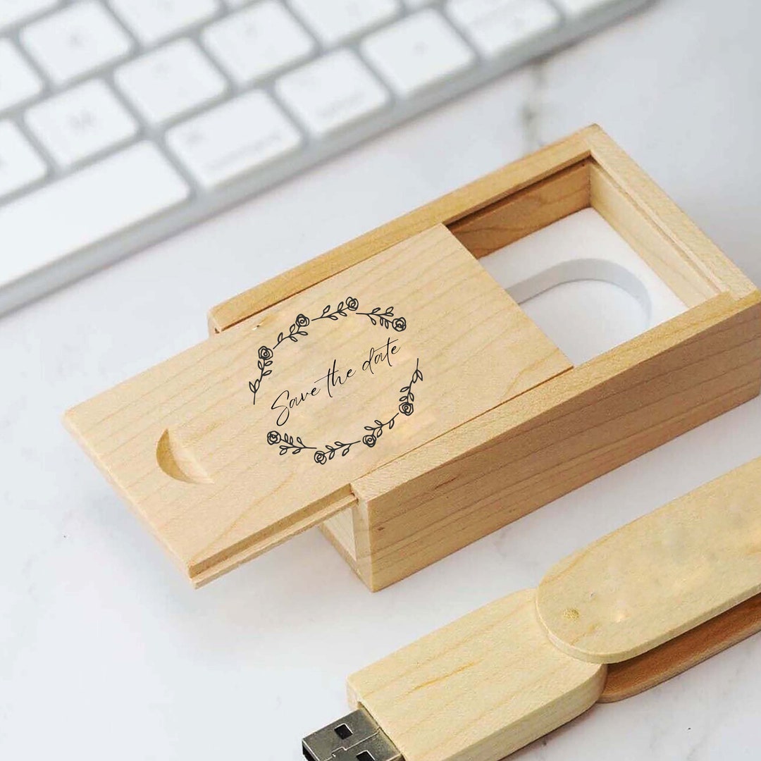 Rotating Wooden Engraved USB With Names and Date,custom Engraved Usb ...