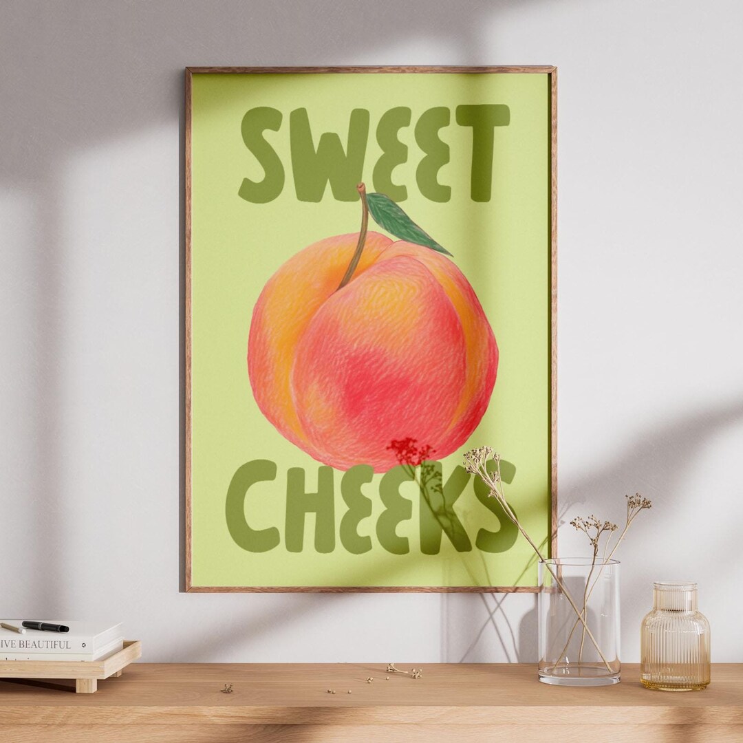 Sweet Cheeks Peach Printable Funny Bathroom Print Lime Green Art ...